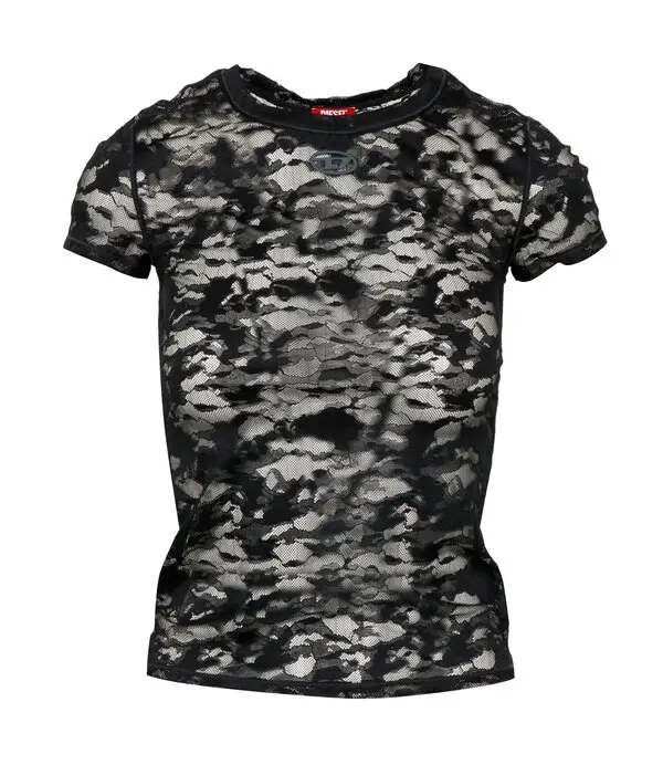 DIESEL® Stretch Lace Camouflage Print Short Sleeve Top