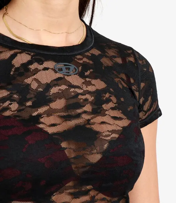 DIESEL® Stretch Lace Camouflage Print Short Sleeve Top