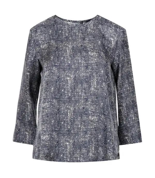 Max Mara Two-tone Denim Effect Print Crew Neck Top