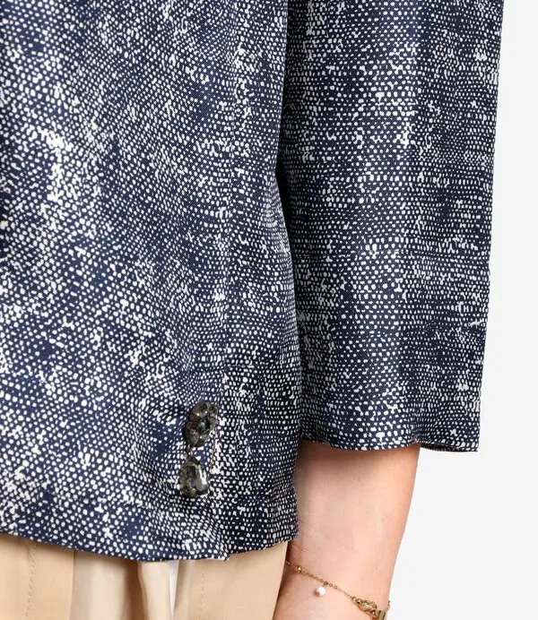 Max Mara Two-tone Denim Effect Print Crew Neck Top