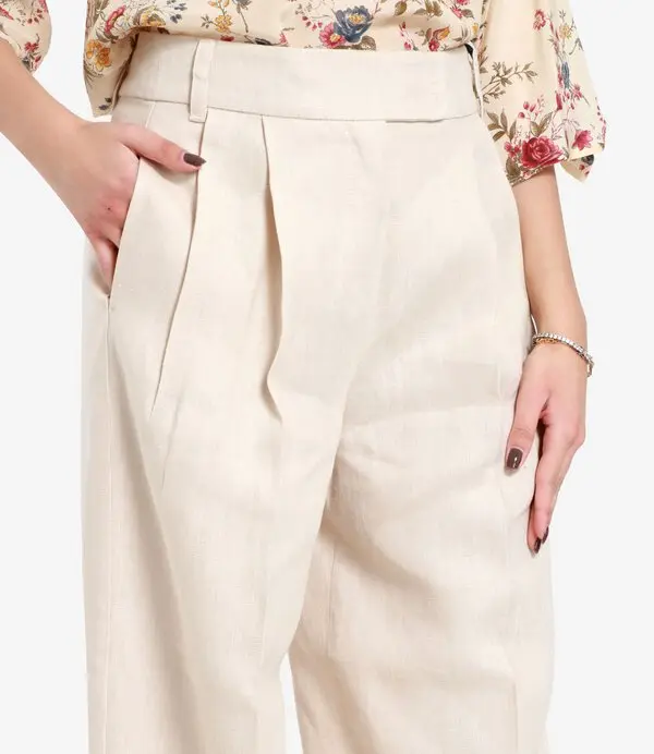 Max Mara Linen Wide Leg Trousers - Natural
