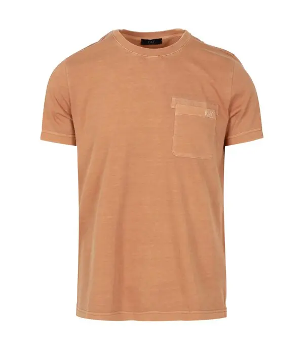 FAY Cotton Crew Neck Short Sleeve T-shirt With Pocket - Camel