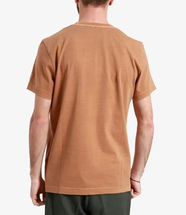 FAY Cotton Crew Neck Short Sleeve T-shirt With Pocket - Camel