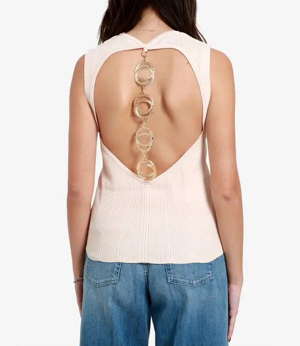 SIMONA CORSELLINI Ribbed Sleeveless Top With Keyhole Neckline And Open Back Detail - Ginger