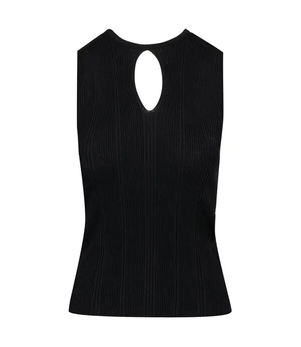 SIMONA CORSELLINI Sleeveless Ribbed Knit Top With Keyhole Neckline And Open Back Detail - Nero