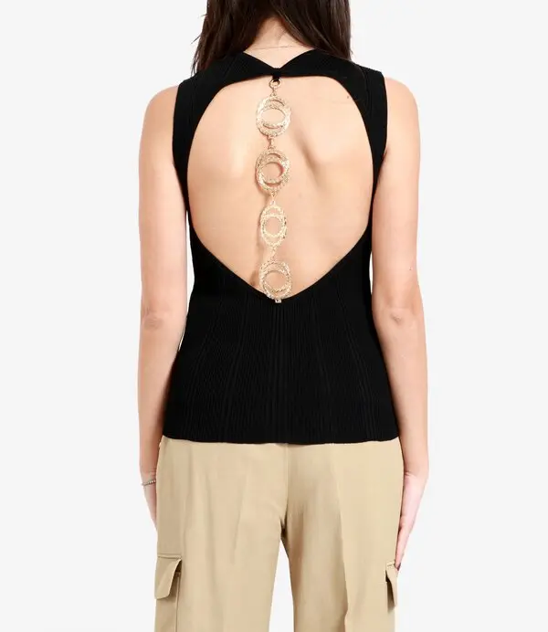 SIMONA CORSELLINI Sleeveless Ribbed Knit Top With Keyhole Neckline And Open Back Detail - Nero
