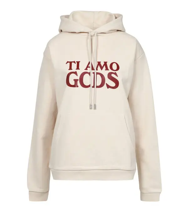 Gcds Ti Amo " Printed Cotton Jersey Hoodie - Panna