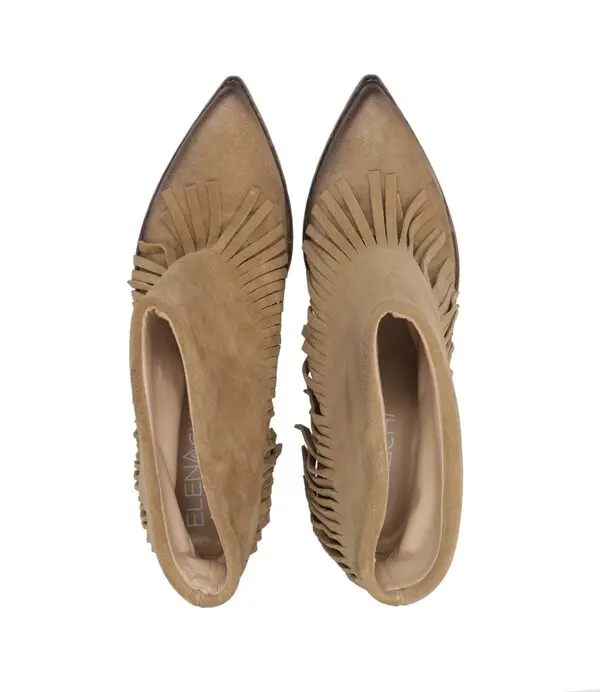 Elena Iachi Suede Fringed Ankle Boots - Fango
