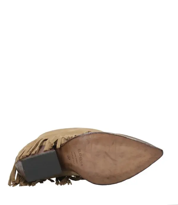 Elena Iachi Suede Fringed Ankle Boots - Fango