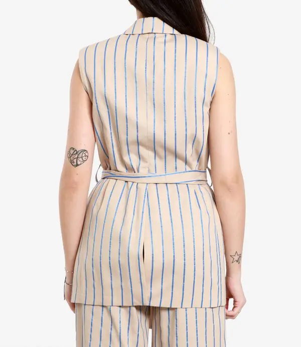 KAOS Sleeveless Belted Blazer With Stripe Detail