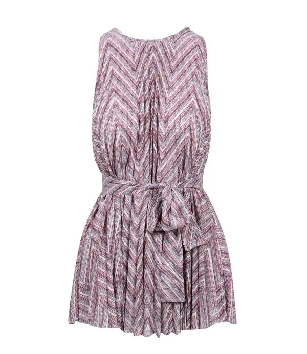 KAOS Sleeveless Printed Ribbon Waist Dress