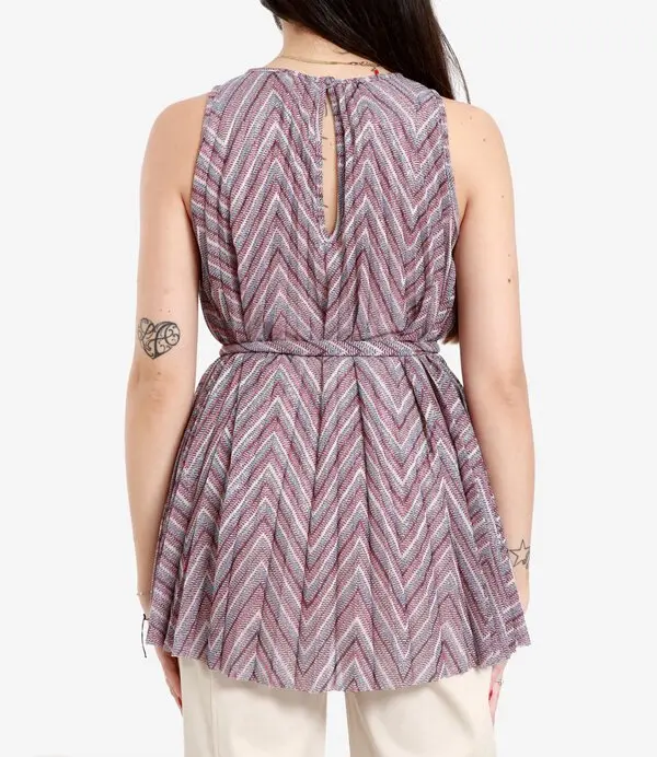 KAOS Sleeveless Printed Ribbon Waist Dress