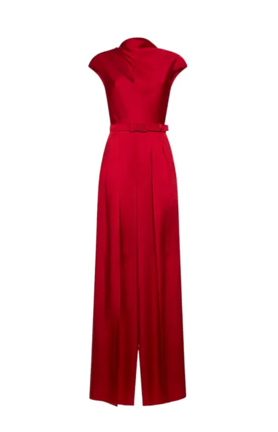 Max Mara Sleeveless Wide Leg Jumpsuit With Draped Bodice And Cut-out Detail - Red