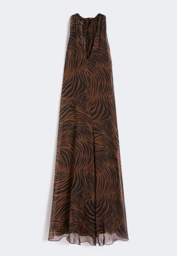 Max Mara Sleeveless Maxi Dress With All-over Printed Motif - Brown