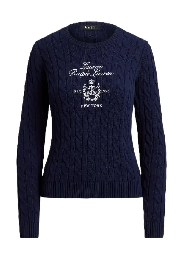 Ralph Lauren Cable Knit Sweater With Logo Detail - Blue
