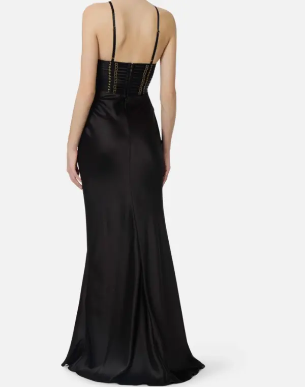 Elisabetta Franchi Strappy Satin Evening Gown With Tulle Inserts