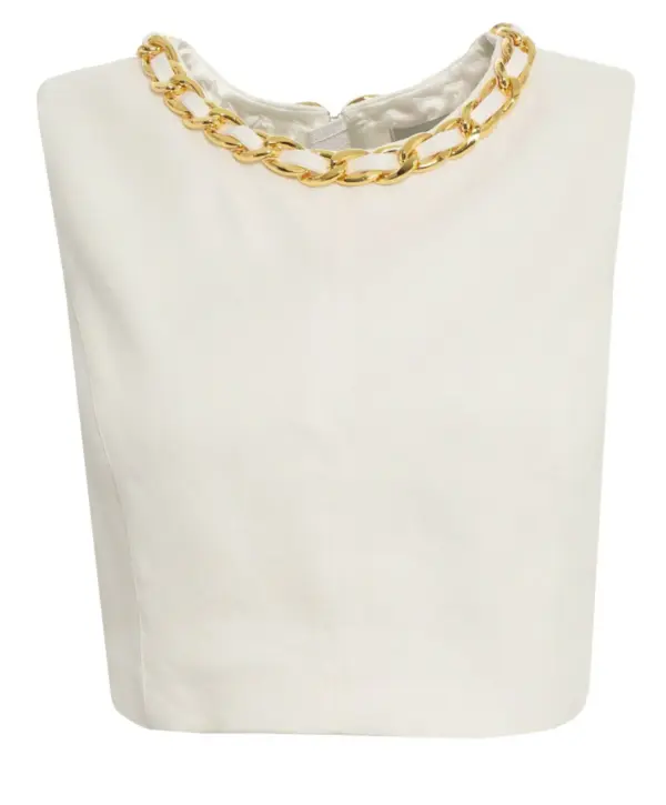 Elisabetta Franchi Cropped Sleeveless Top With Jewel Chain Detail - Avorio