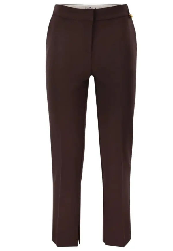 Elisabetta Franchi Slim Fit Logo Charm Trousers - Brown
