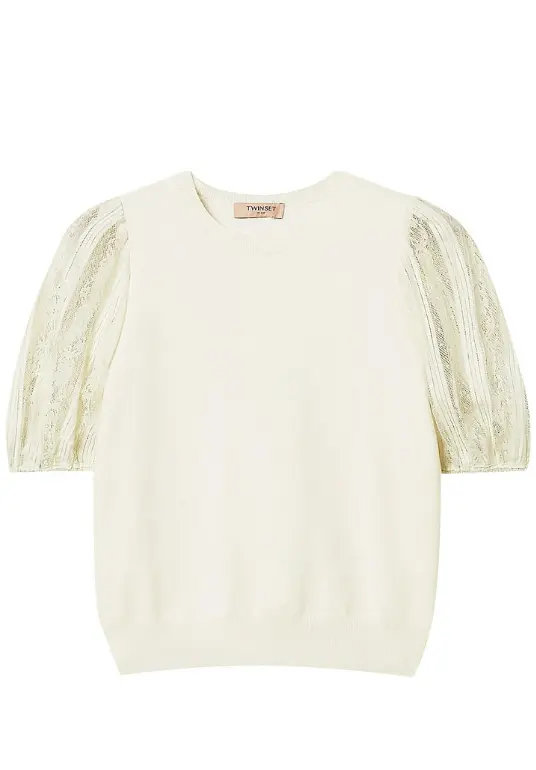 Twin-set Lace Puff Sleeve Sweater