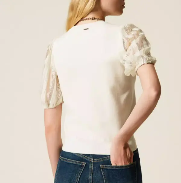 Twin-set Lace Puff Sleeve Sweater