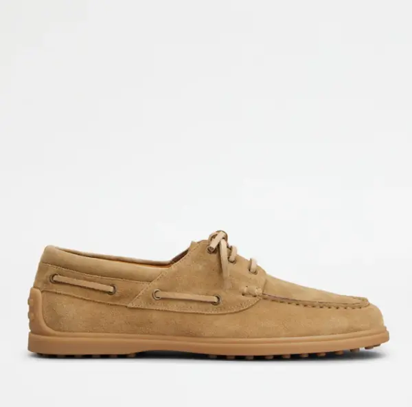 TOD'S Suede Calfskin Boat Shoes - Biscotto