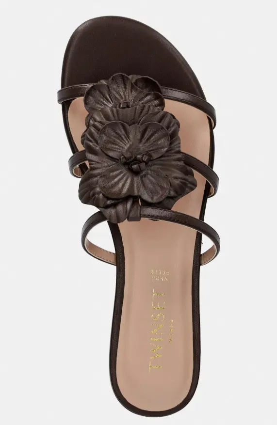 Twin-set Leather Flat Sandals With Floral Embellishment