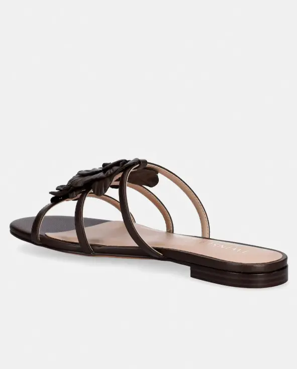 Twin-set Leather Flat Sandals With Floral Embellishment