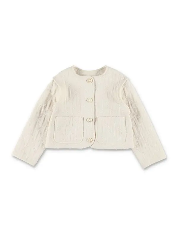 Bonpoint Quilted Jacket With Embroidered Cherry Detail - Beige