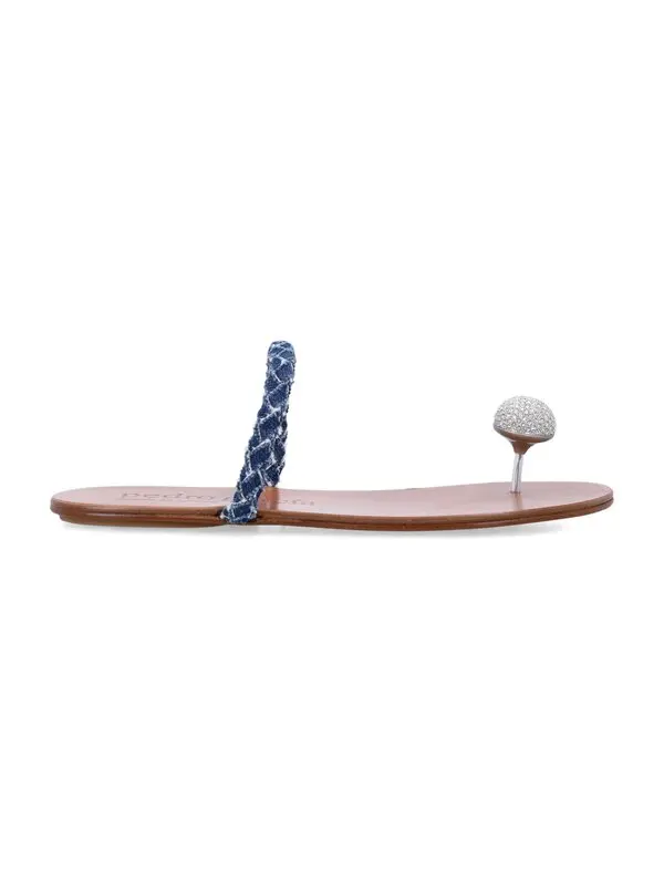 PEDRO GARCIA Braided Denim Flat Sandals With Crystal Embellishment - Denim/crystal