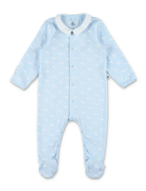 Petit Bateau Baby Boys' Whale Print Cotton Sleepsuit - Blue