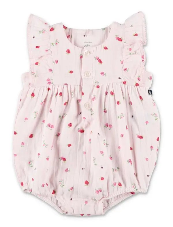 Petit Bateau Floral Print Cotton Gauze Romper With Flutter Sleeves - Pink