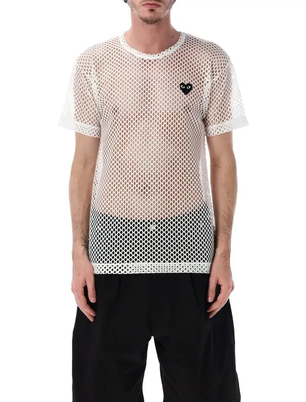 Play Comme Des Garcon Mesh T-shirt With Heart Patch - White