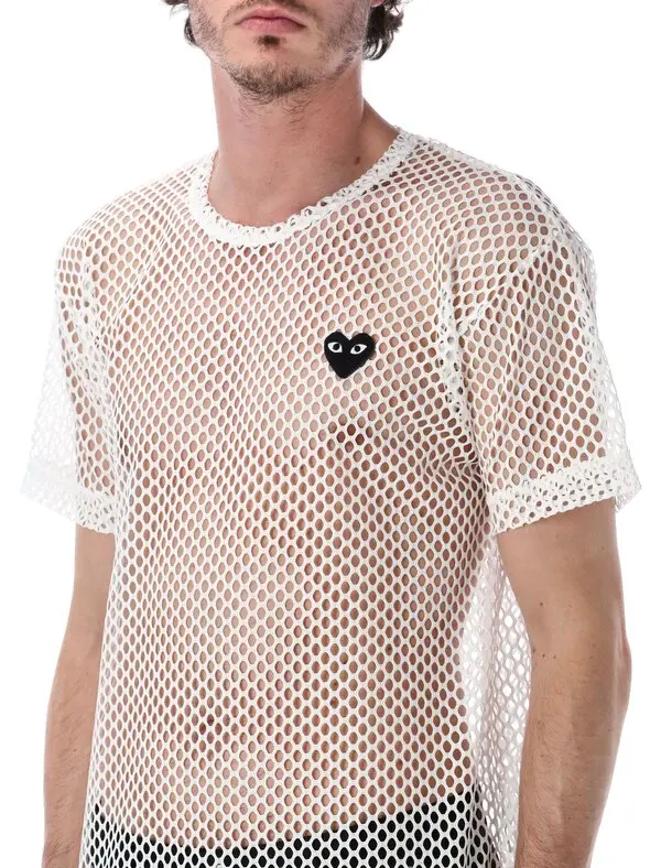 Play Comme Des Garcon Mesh T-shirt With Heart Patch - White