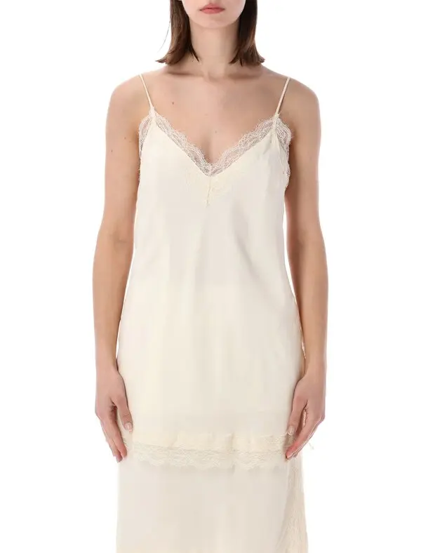 RÓHE Long Camisole With Lace Trim - Beige