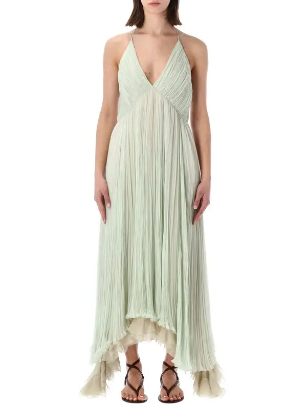 Alberta Ferretti Plissé Chiffon Maxi Dress