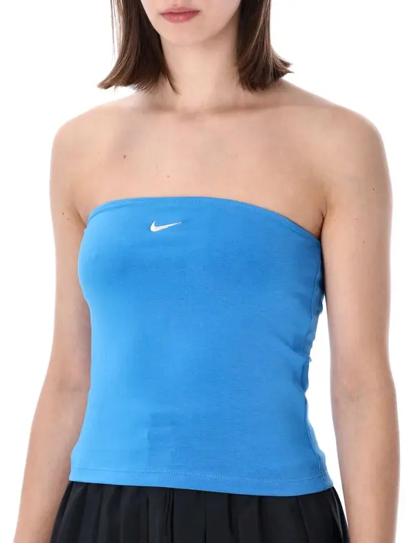 Nike Fitted Bandeau Top With Embroidered Swoosh - Blue