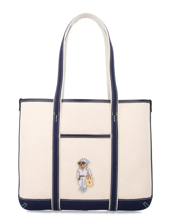 Polo Ralph Lauren Embroidered Canvas Tote Bag - Ecru + Blue