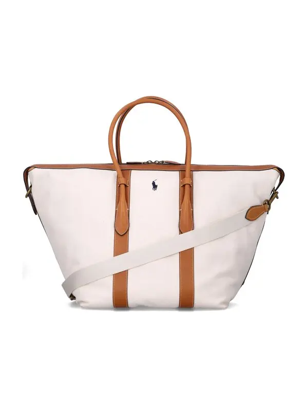 Polo Ralph Lauren Extra Large Canvas Tote With Leather Trim - Beige
