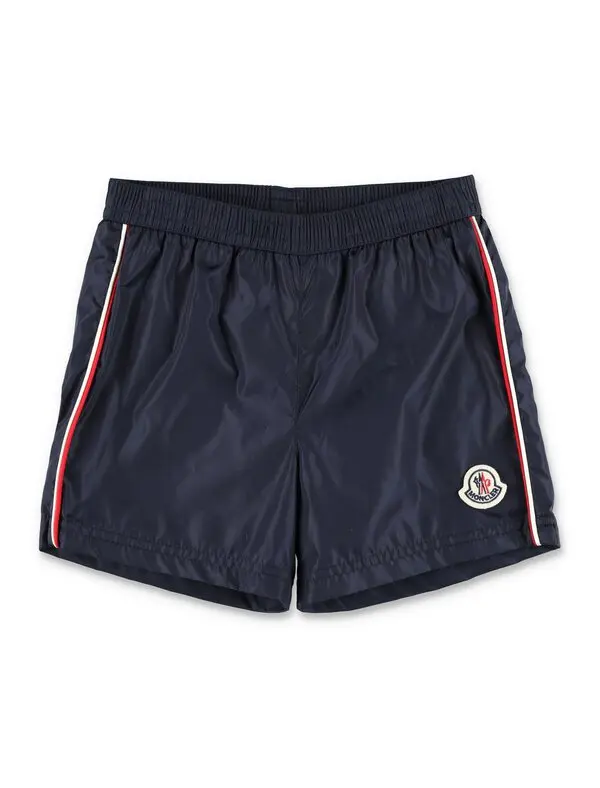 Moncler Technical Nylon Swim Shorts With Tricolor Piping - Blue
