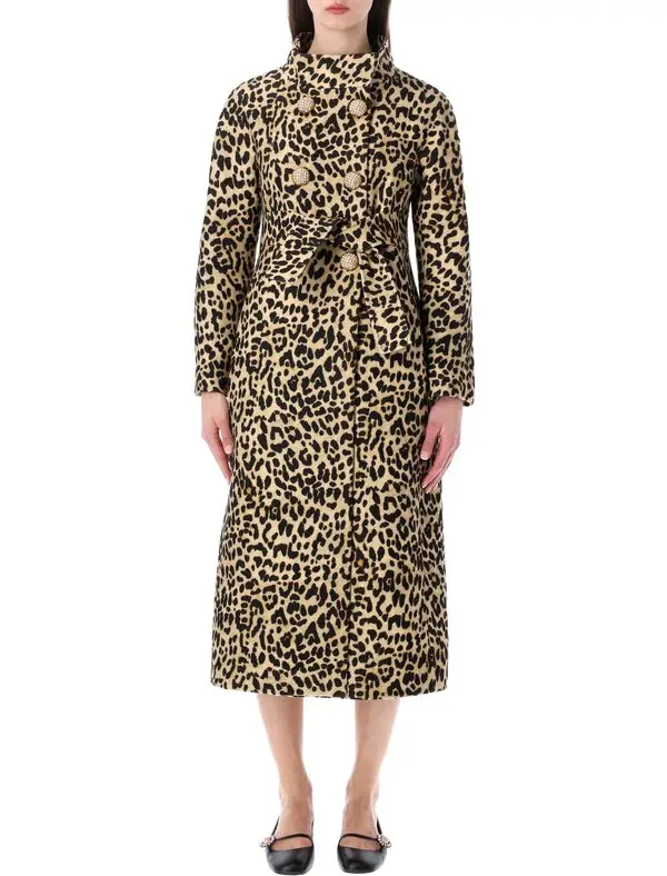 Valentino Garavani Animalier Print Double-breasted Coat - Brown