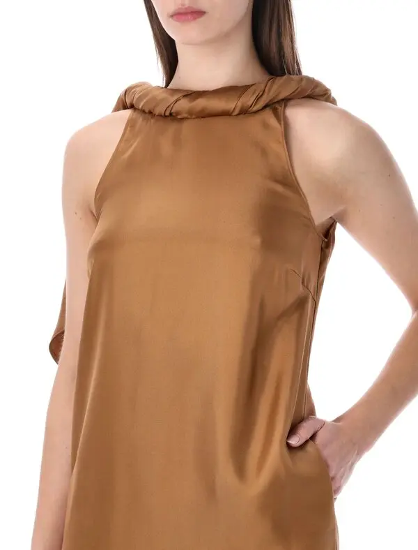 LOULOU Susan Twisted Collar Silk Dress