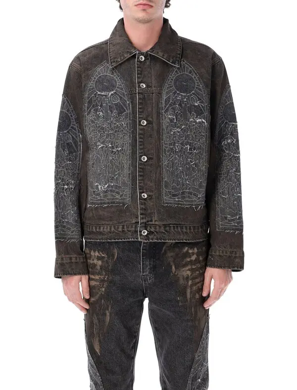 WHO DECIDES WAR Denim Jacket With Stained Glass Patchwork - Coal