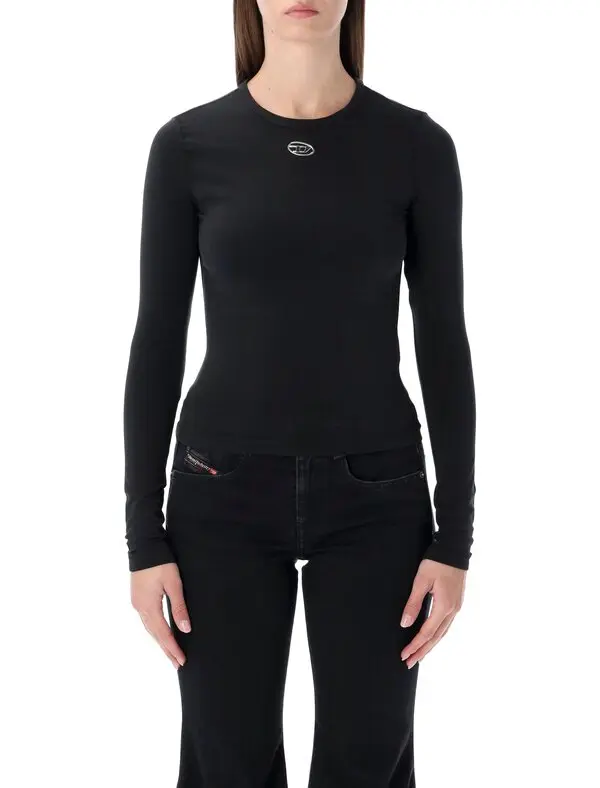 DIESEL® Long Sleeve Crewneck T-shirt With Metallic Logo