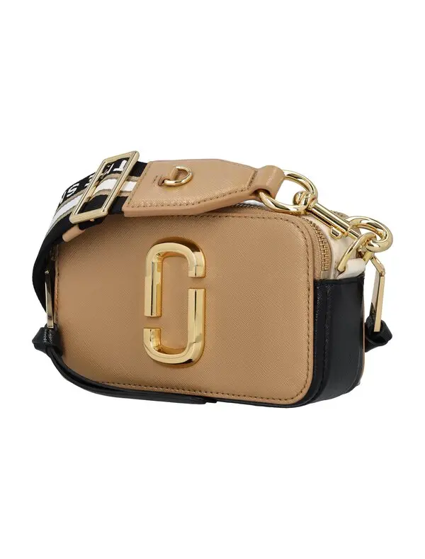 Marc Jacobs Snapshot Bag In Saffiano Leather With Logo Webbing Strap - Camel Multi