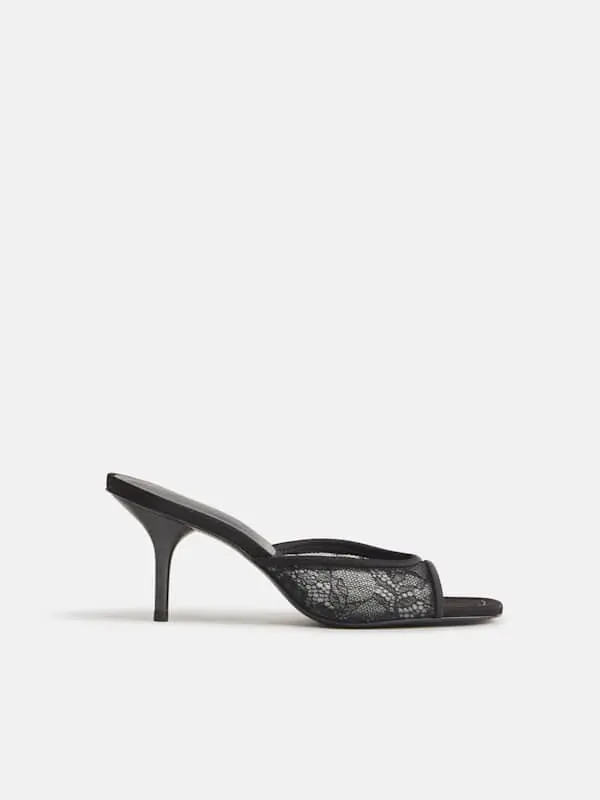REFORMATION Clementine Heeled Mule Sandal - Black