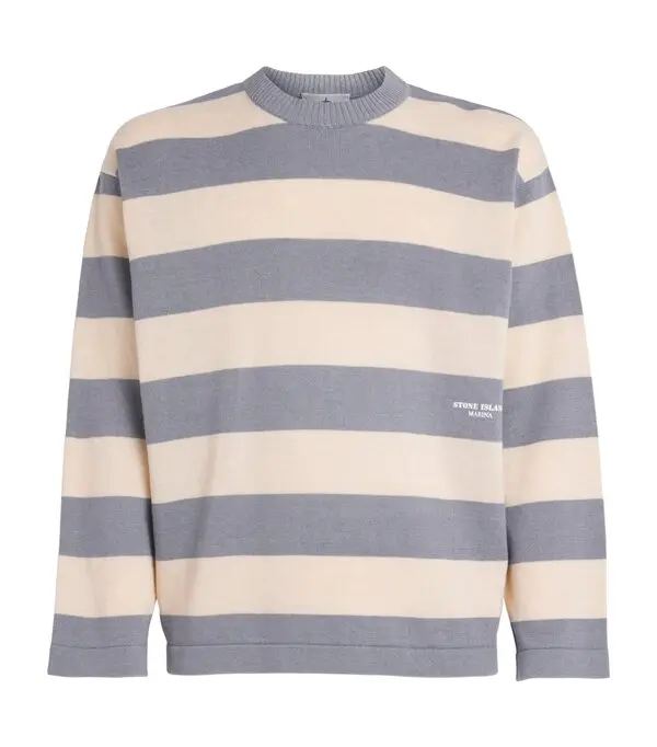 Stone Island Cotton-linen Stripe Crew Neck T-shirt