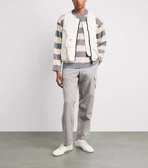 Stone Island Cotton-linen Stripe Crew Neck T-shirt