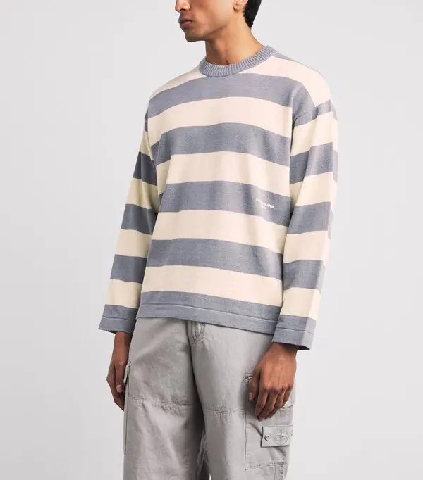 Stone Island Cotton-linen Stripe Crew Neck T-shirt