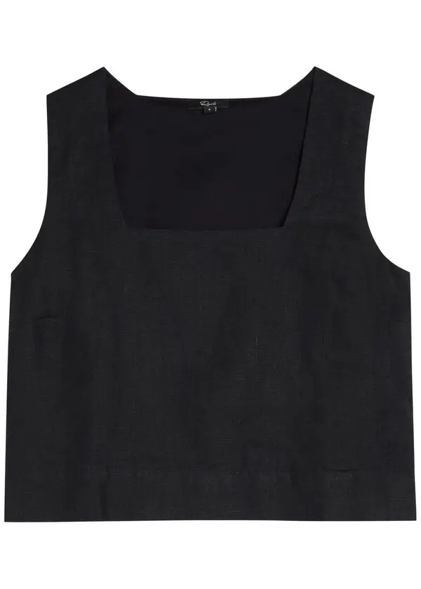 Rails Akira Linen Square Neck Cropped Top - Black