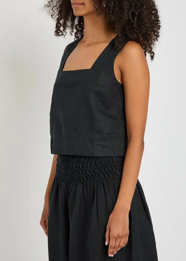 Rails Akira Linen Square Neck Cropped Top - Black